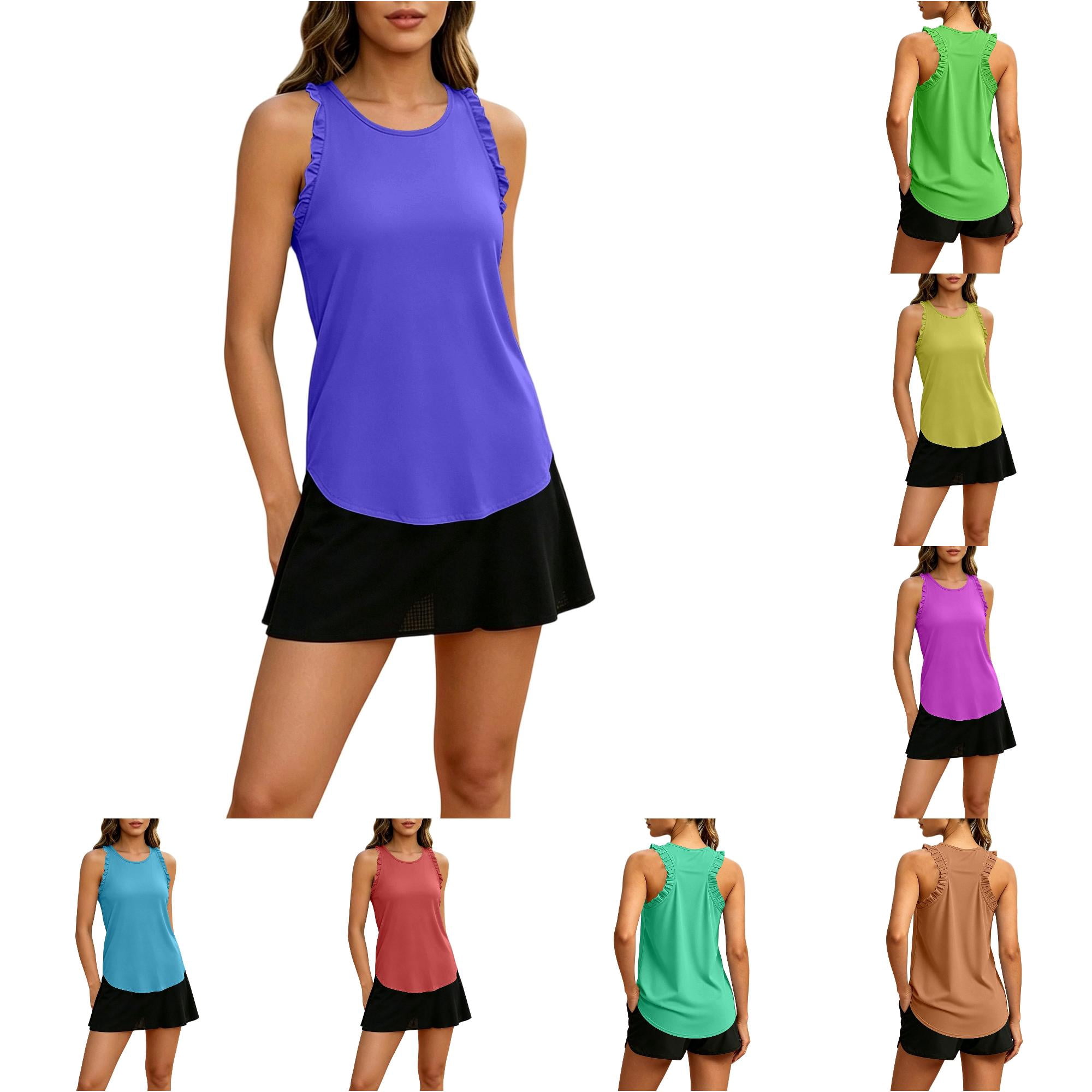 Rhuody Womens Summer Tank Tops Wide Strap Round Neck Lightweight Solid ...