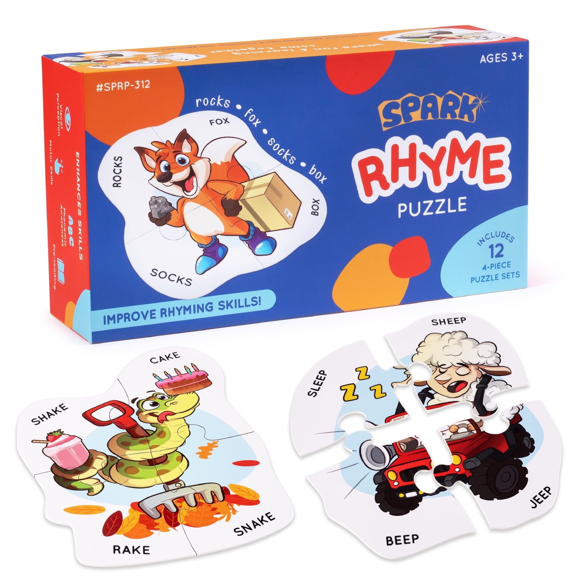 Rhyming Puzzle Matching Game, Learn to Rhyme and Match Animal 4 Piece ...