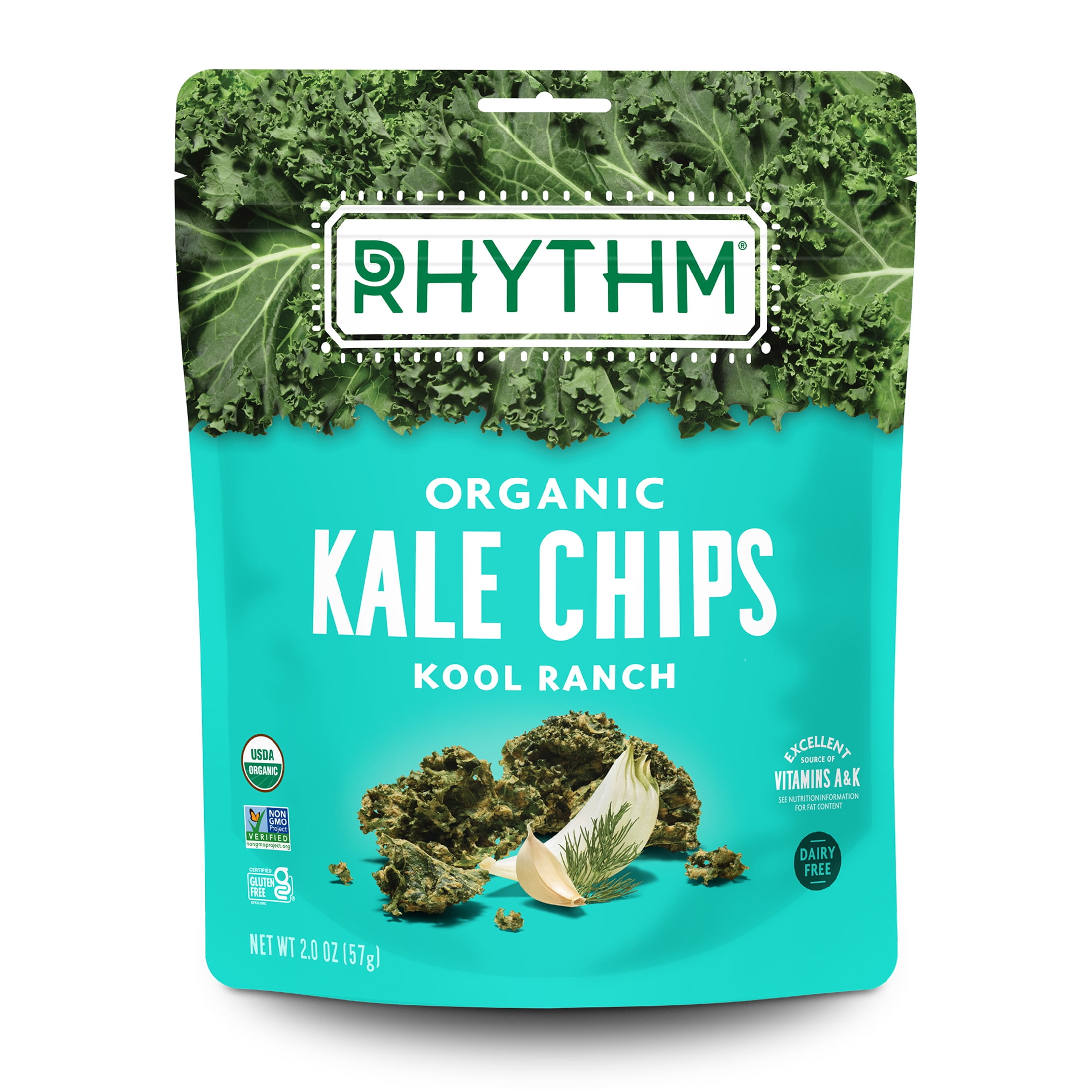 Rhythm Organic Vegan Superfoods Kool Ranch Kale Chips, 2 oz Pouch ...