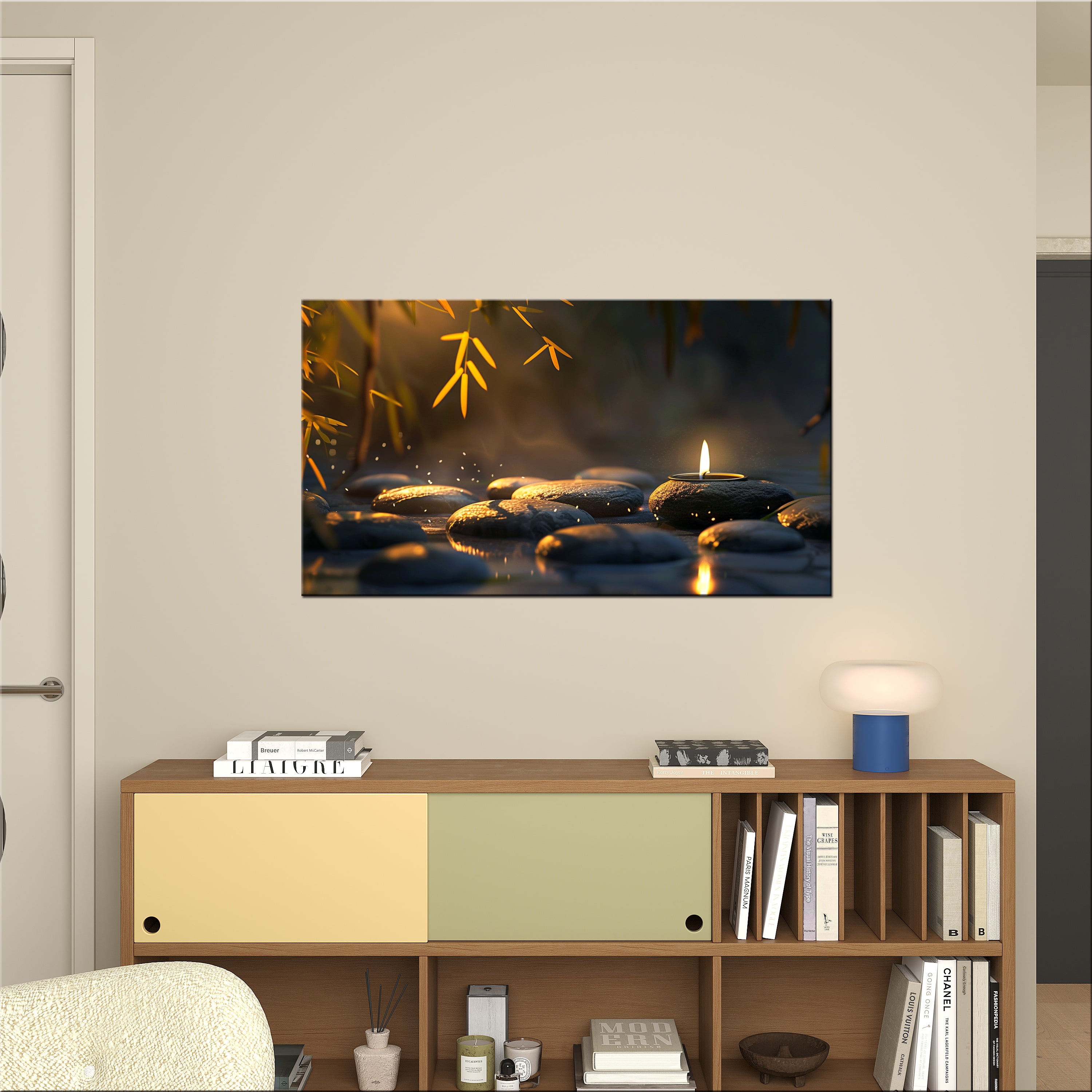 Rhythm of Zen- Bamboo, Stone, and Candlelight (16"x24" customizable) by ...