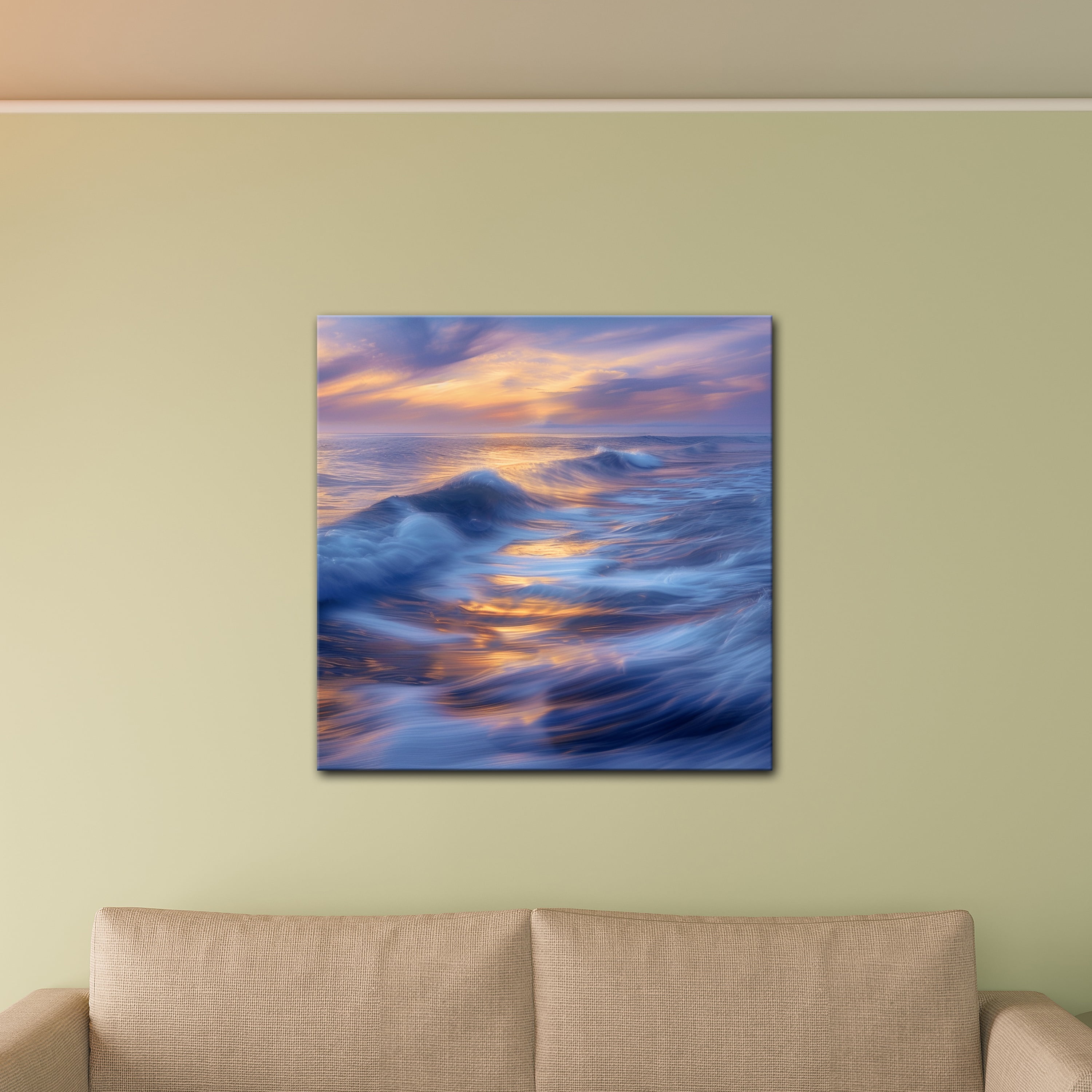 Rhythm of the Sea- Dynamic Waves at Dusk (24"x24" customizable) by ...