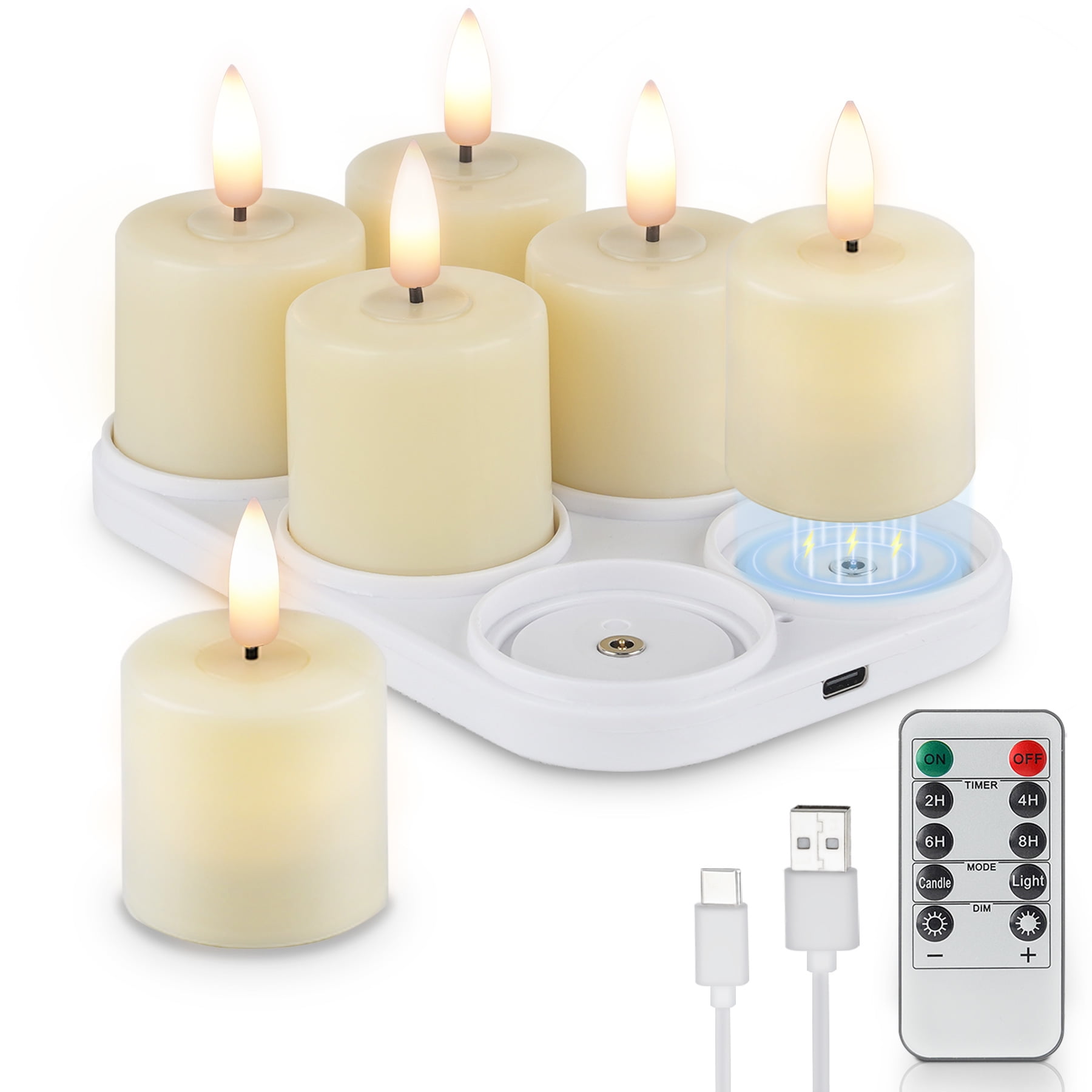 Rhytsing 6 Rechargeable Flameless Votive Candles with Timer for Home ...