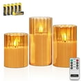 Rhytsing Gold Ribbed Glass Battery Operated LED Candles with Remote ...