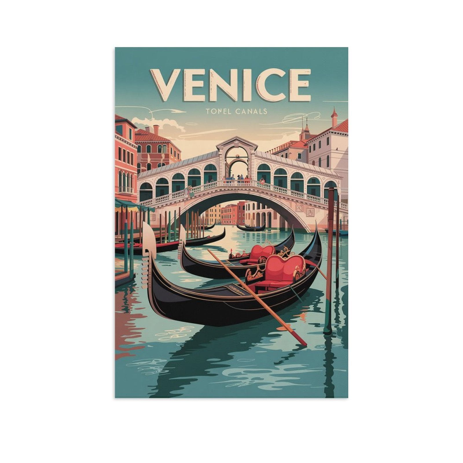 Rialto Bridge Classic Poster Retro Venice Cityscape with Romantic ...