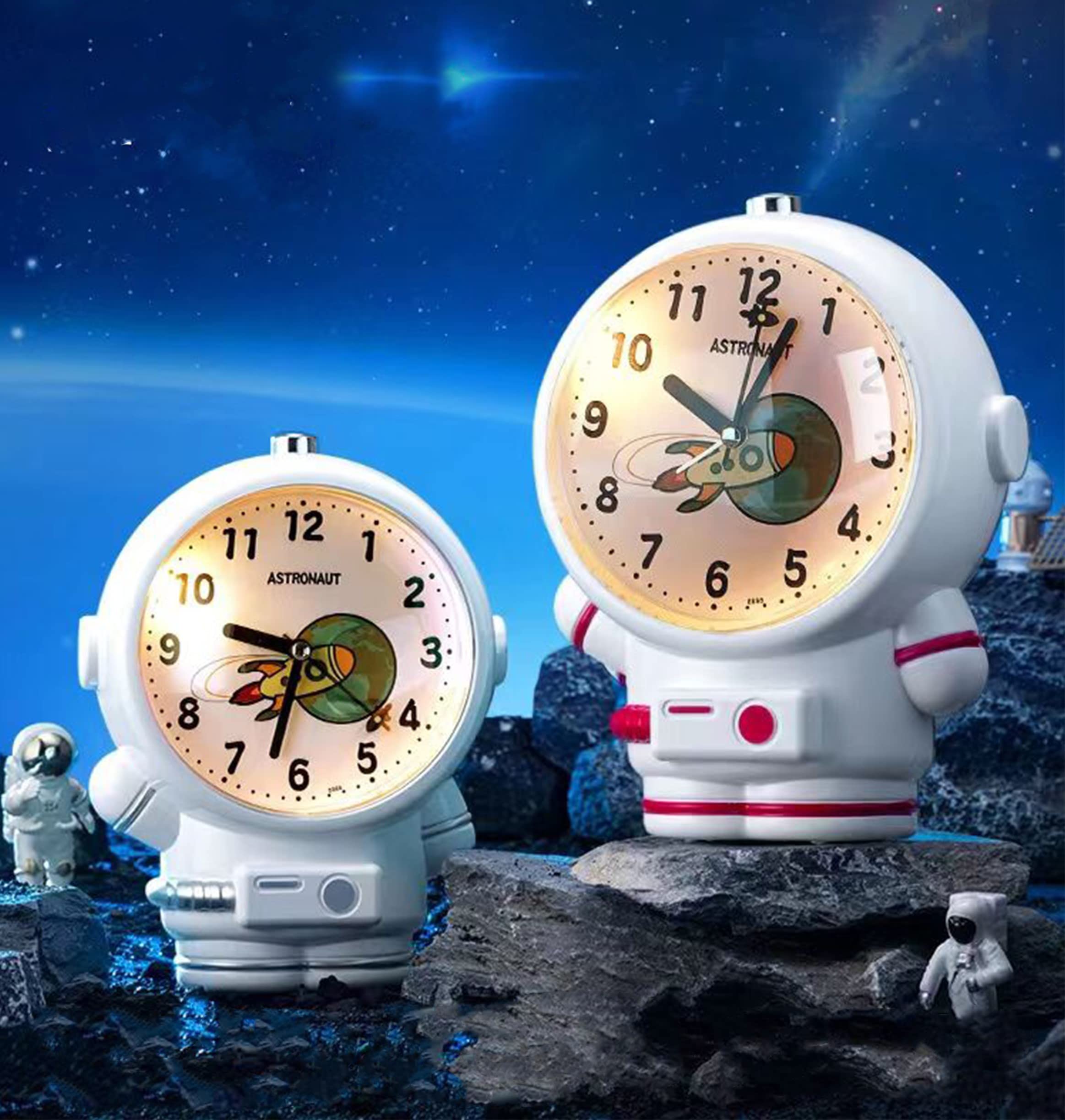 Rianz Outer Space Astronaut Night Light Table Alarm Clock With Two Different Alarm Tones (Multi ...