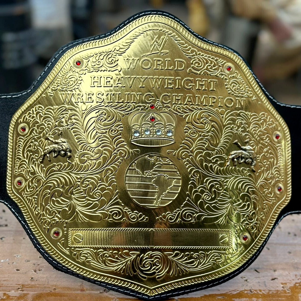 Riaz Impex Unisex Brass and Leather World Heavyweight Championship Wrestling, Gold, One Size ...