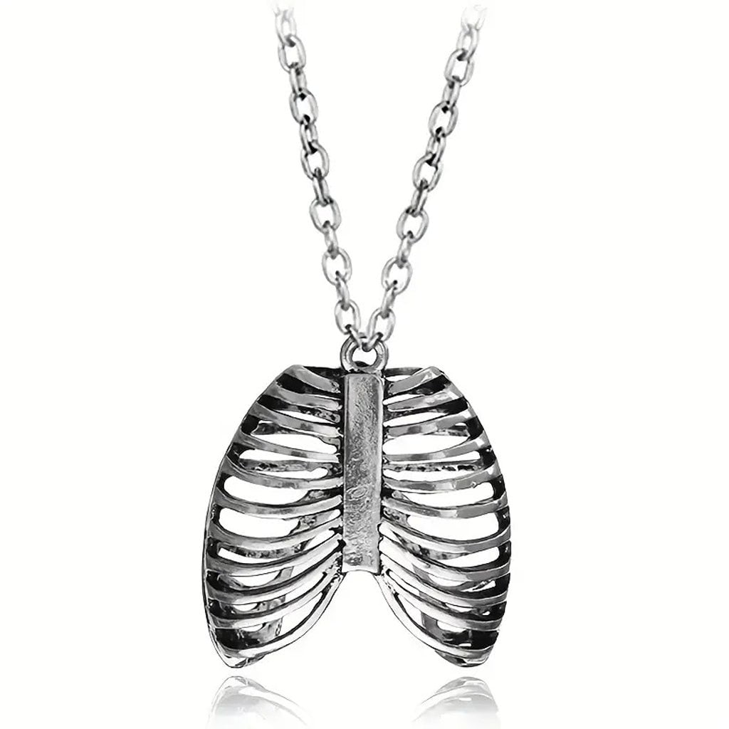 Rib Cage Skeleton Necklace Bones Silver Chain Goth Punk Death Love ...