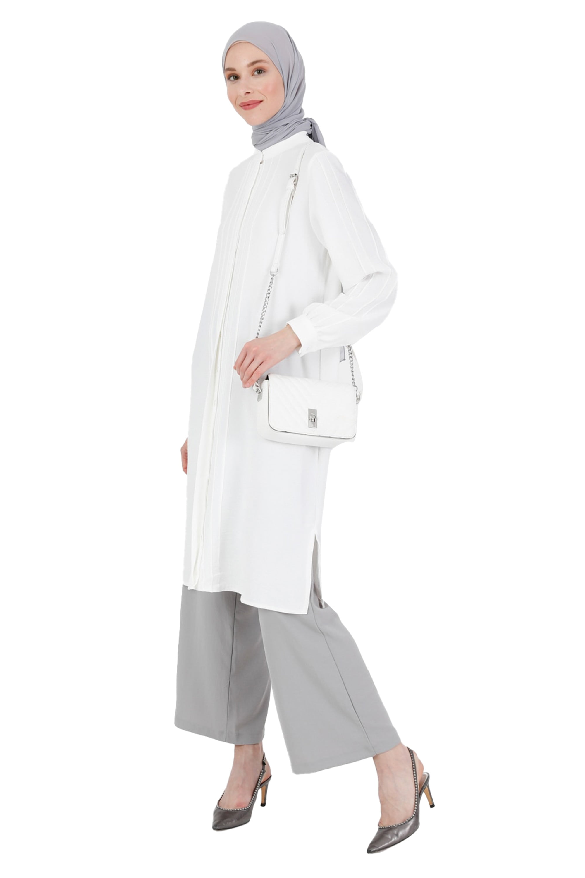 Rib Detail Aerobin Long Tunic Off White - Walmart.com
