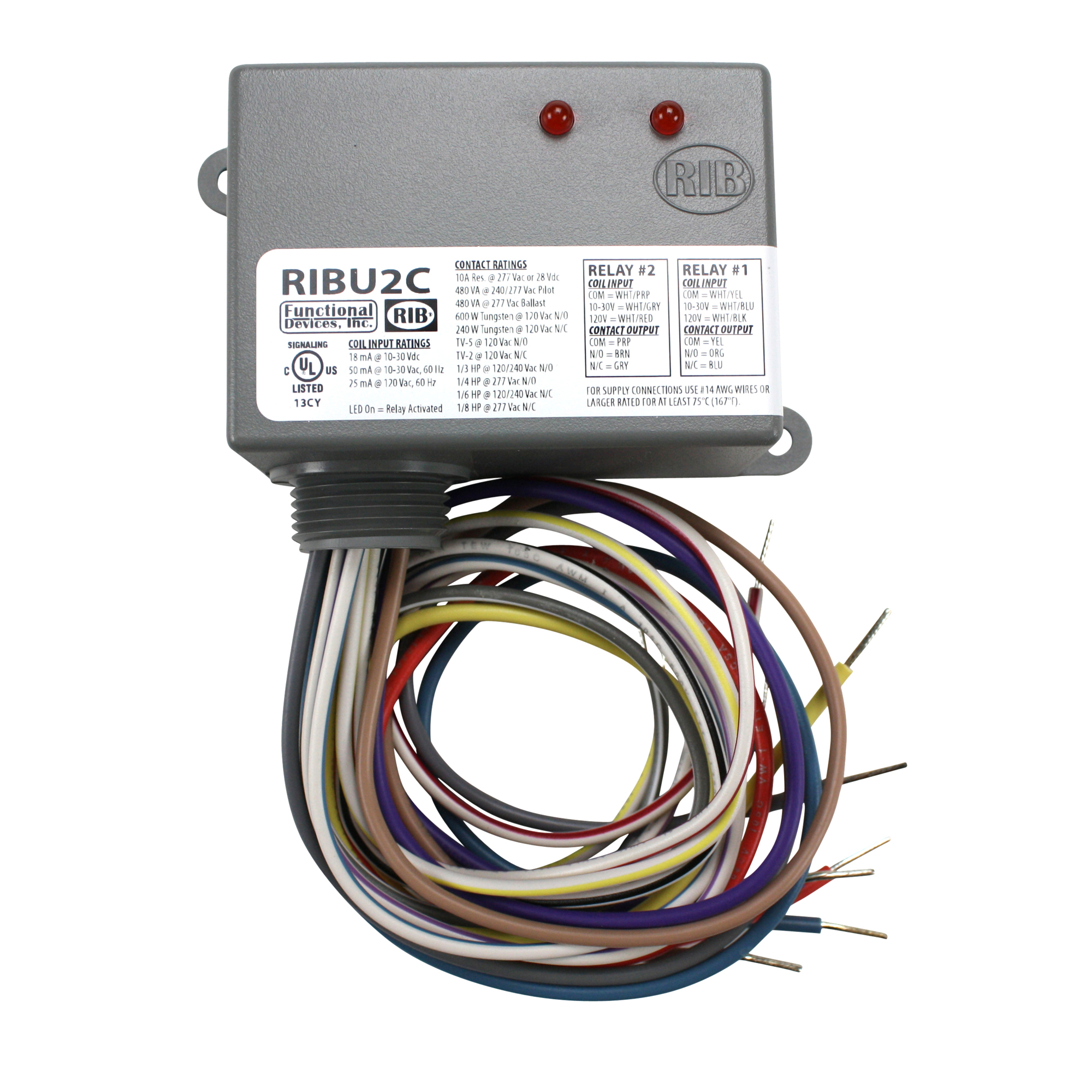 Rib Enclosed Pre-Wired Relays Ribu2C, 10A, 2 Spdt 10-30Vac Dc 120Vac ...