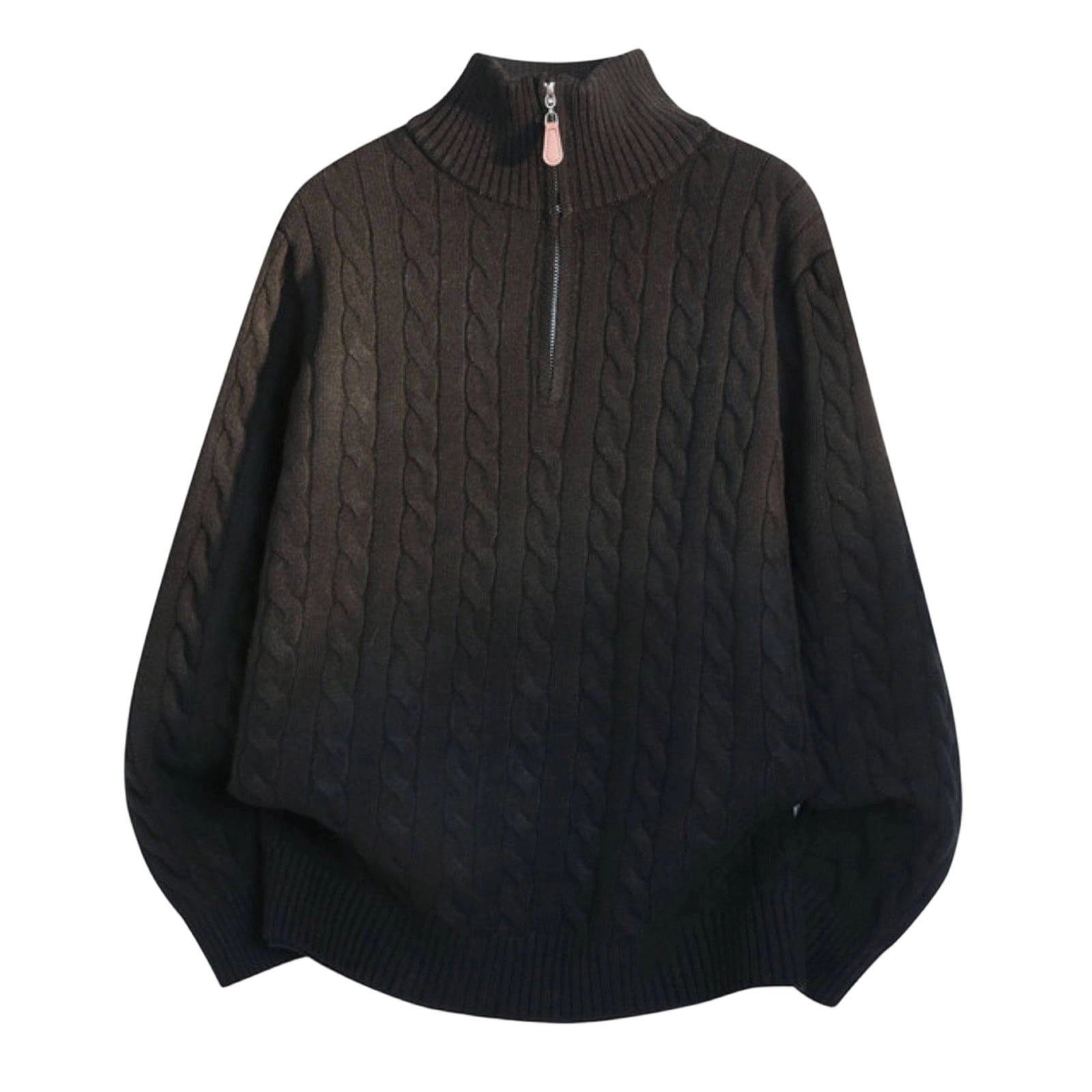 Rib Knit Sweater Coat Semi High Neck Pullover Casual Loose Fit Long ...