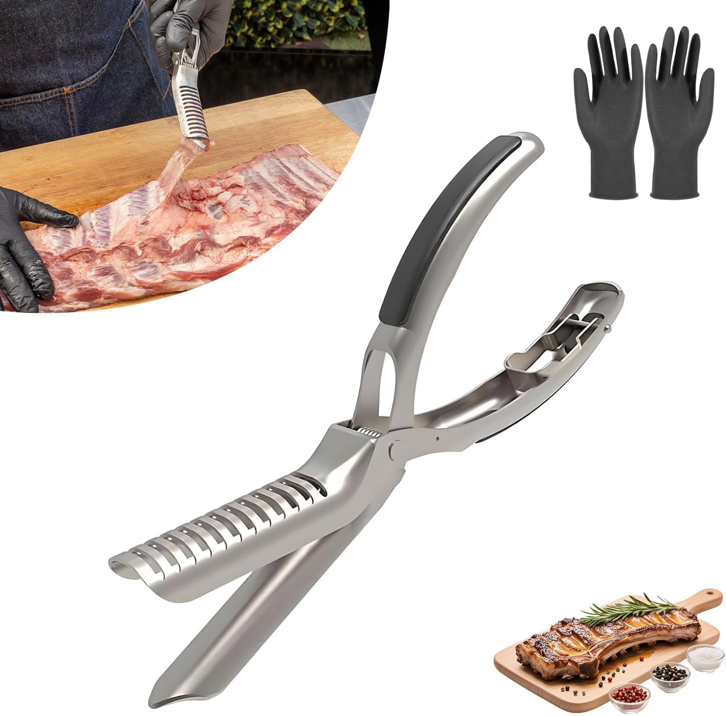 Rib Membrane Remover Stainless Steel Tool Kit, BBQ Rib Skinner Tool ...