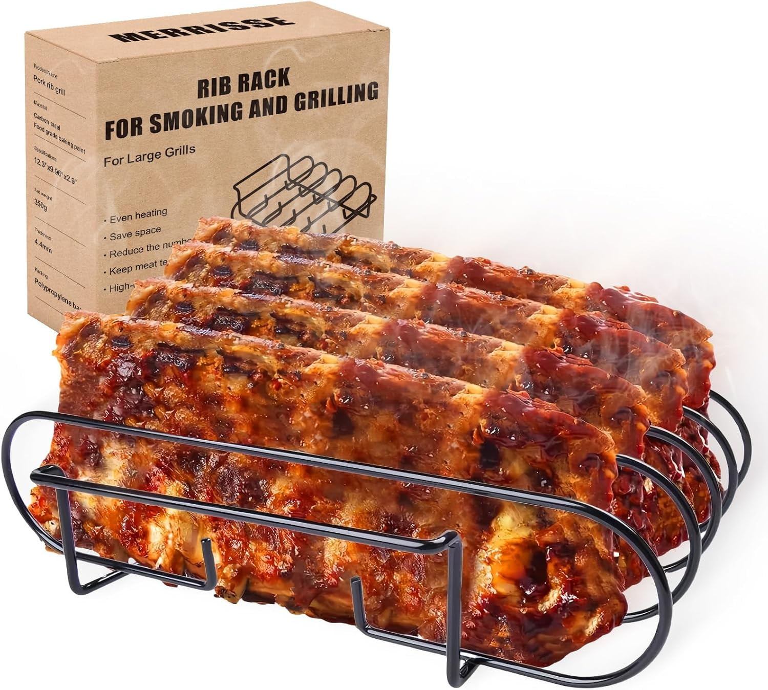 Rib Rack for Grilling and Smoking, Supports 4 Racks of Ribs, Perfect ...