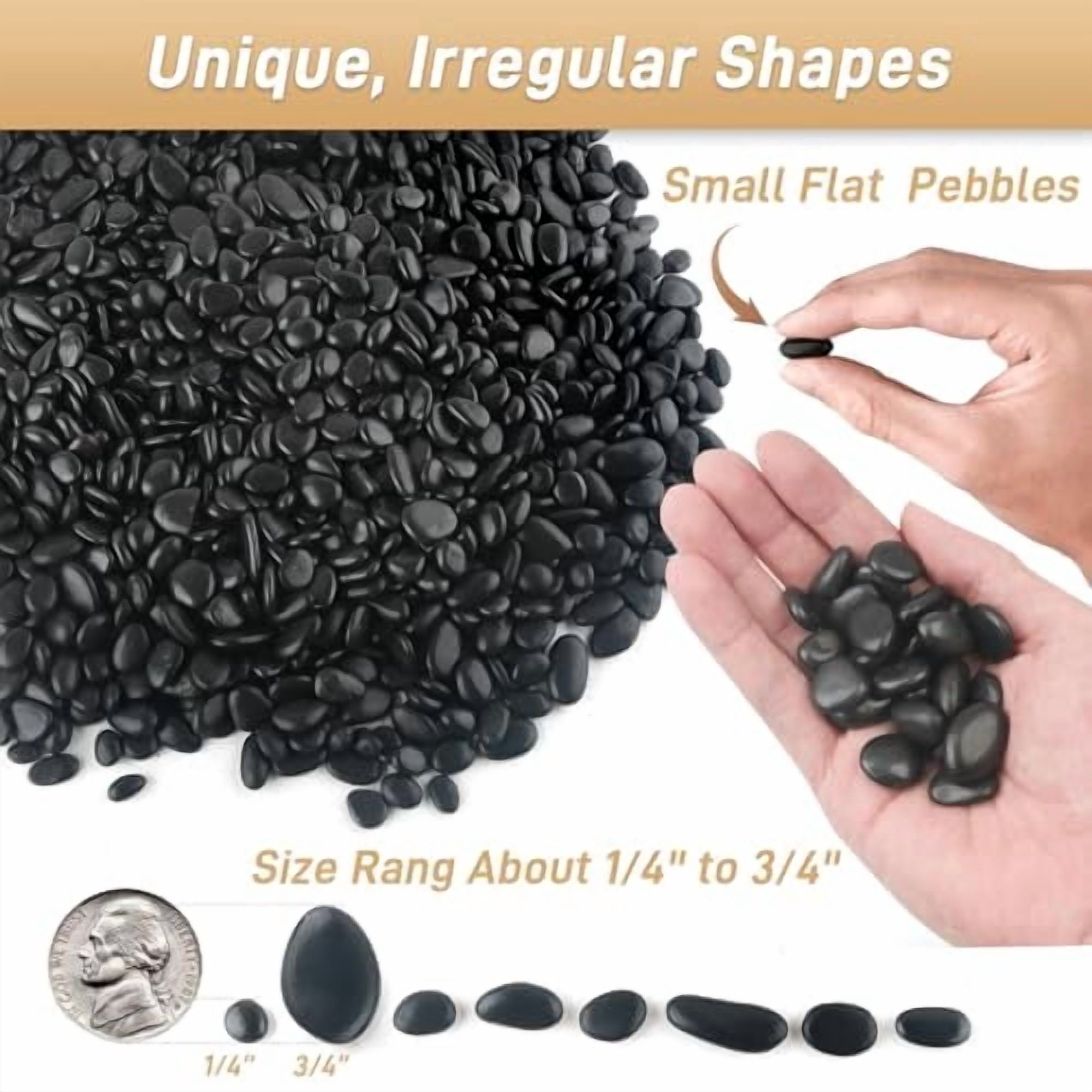 RibRave 45LB Polished Black Pebbles,1/4" - 3/4" Small Black River Rocks ...