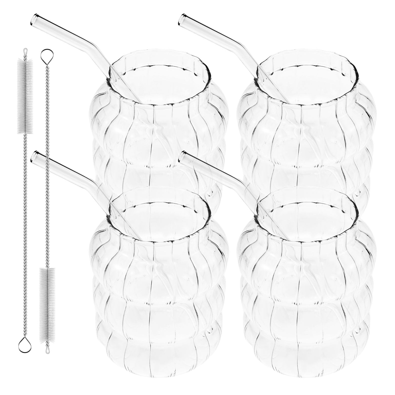Ribbed Aesthetic Glass Cups Kit Versatile Clear Vintage Glassware ...