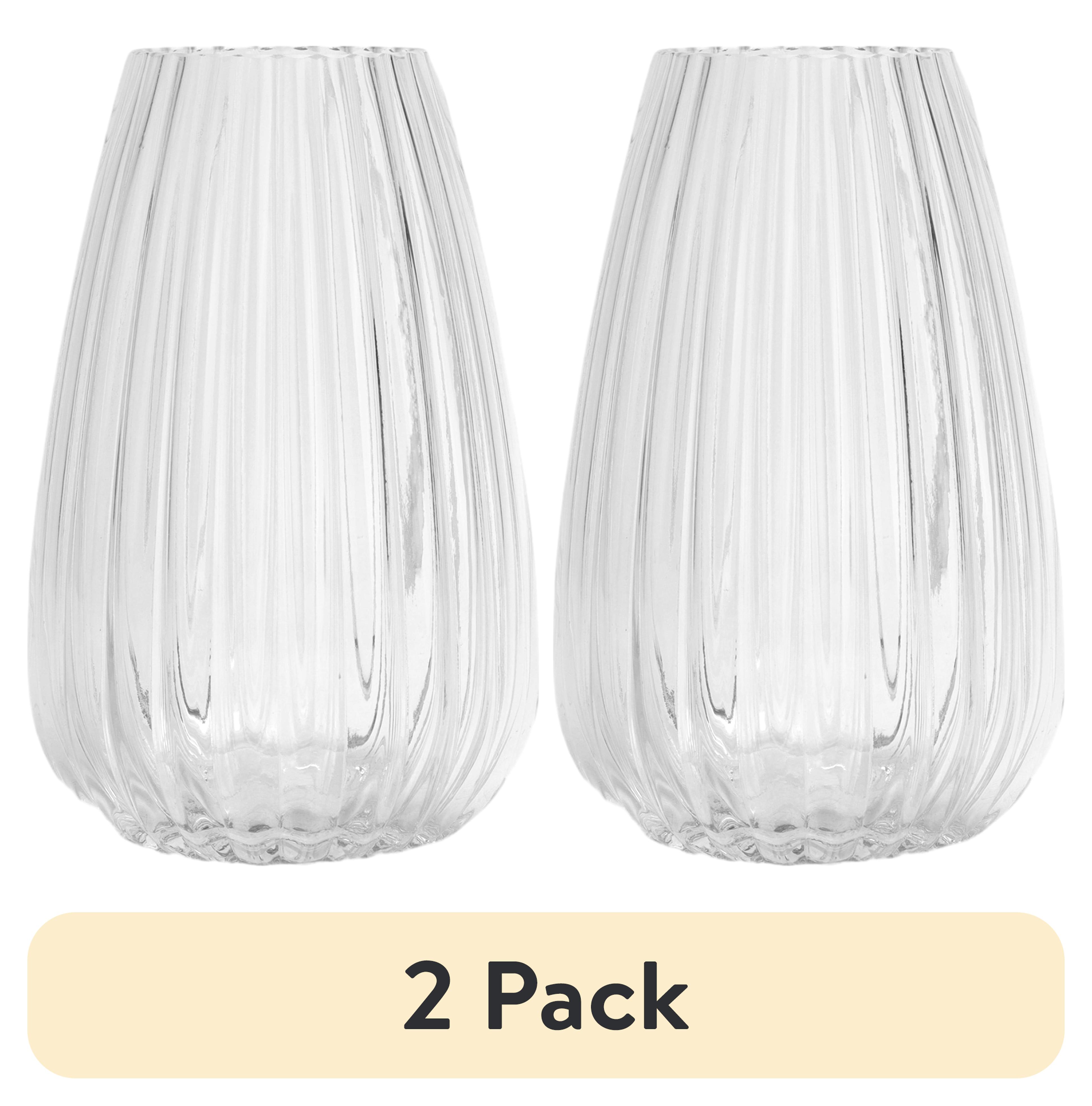 (2 pack) Ribbed Glass 8" Tabletop Translucent Clear Glass Vase ...
