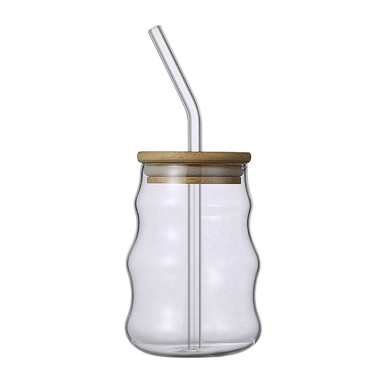 Ribbed Glass Cup with Lid and Straw, Wave Coffee Milk Glasses ...