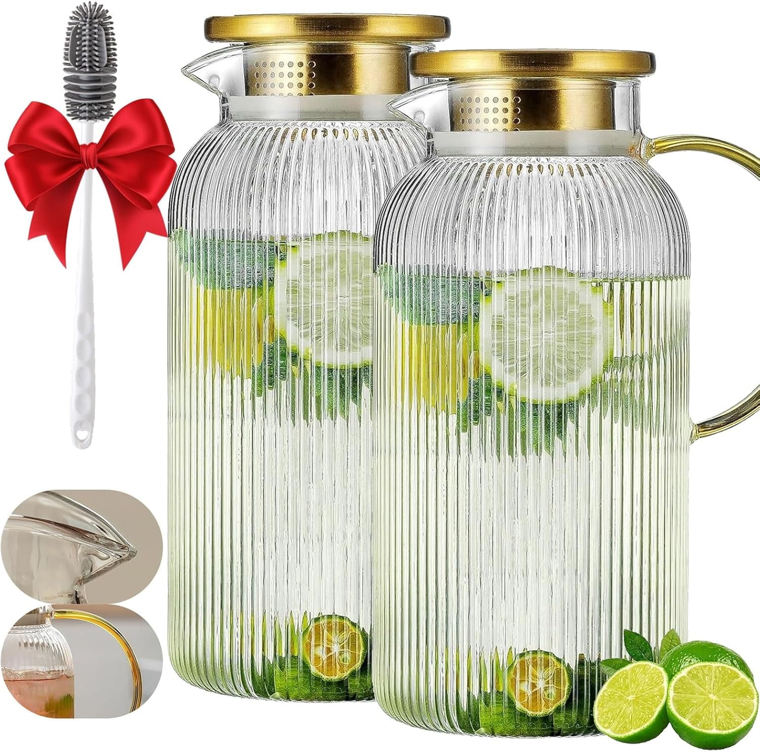 Ribbed Glass Pitcher, Classic Vertical Stripes Glass Ribbed Pitcher ...