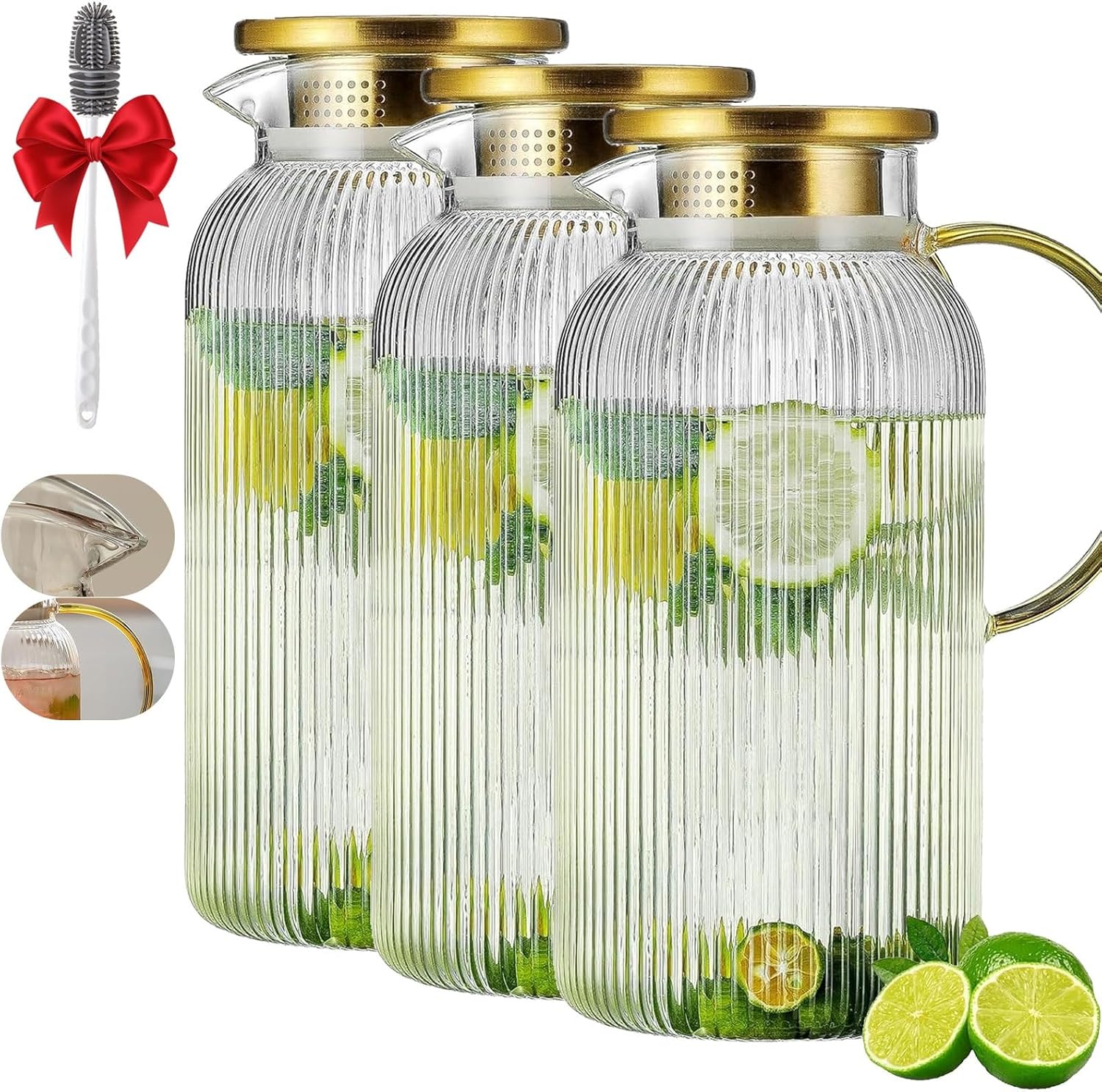 Ribbed Glass Pitcher, Classic Vertical Stripes Glass Ribbed Pitcher ...