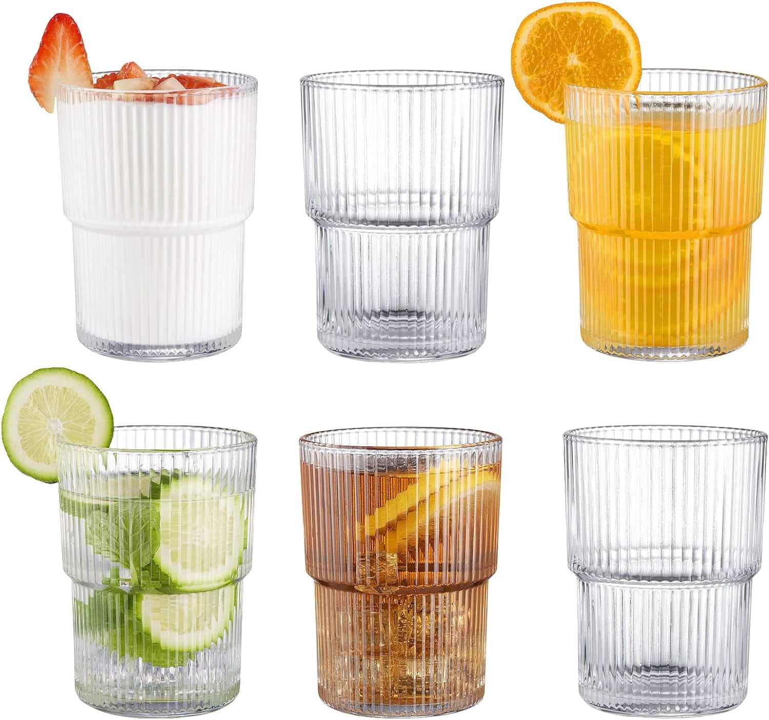 Ribbed Glassesware 14 Oz Ripple Drinking Glasses Iced Coffee Glass Cup ...