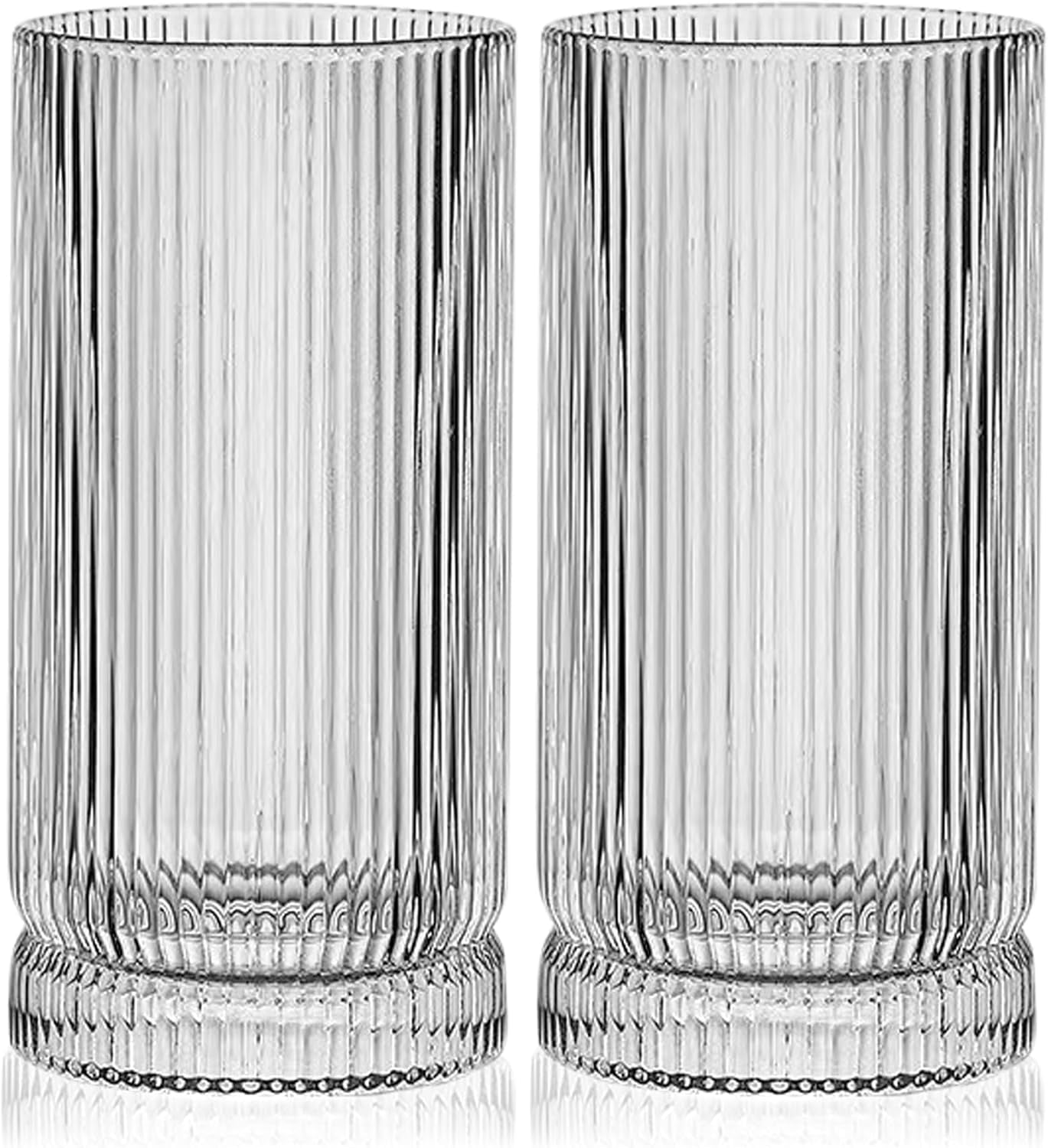 Ribbed Highball Glasses 16 oz - Set of 4 Vertical Drinking Glassware ...