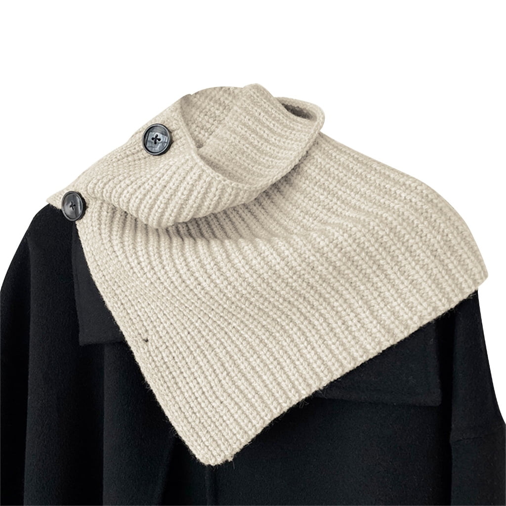 Ribbed Knit Turtleneck Dickey Faux Collar Side Buttons Solid Detachable ...