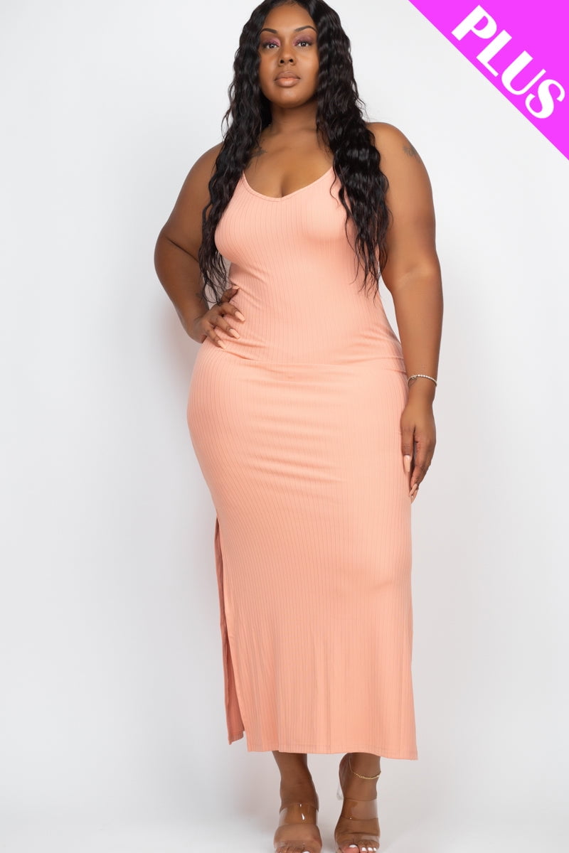 Ribbed Long Cami Dress with Side Slits, designed for plus sizes ...