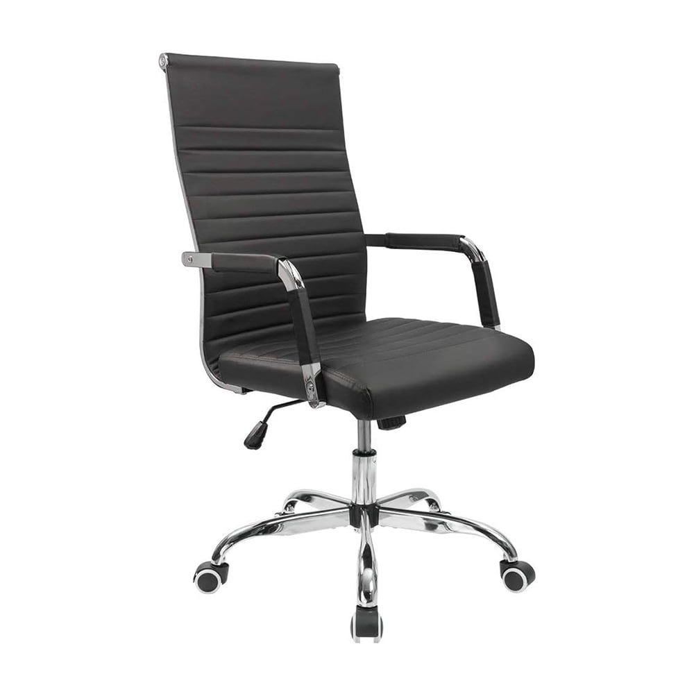 Ribbed Office Chair, Adjustable Swivel Chair,Mid-Back Leather Executive ...