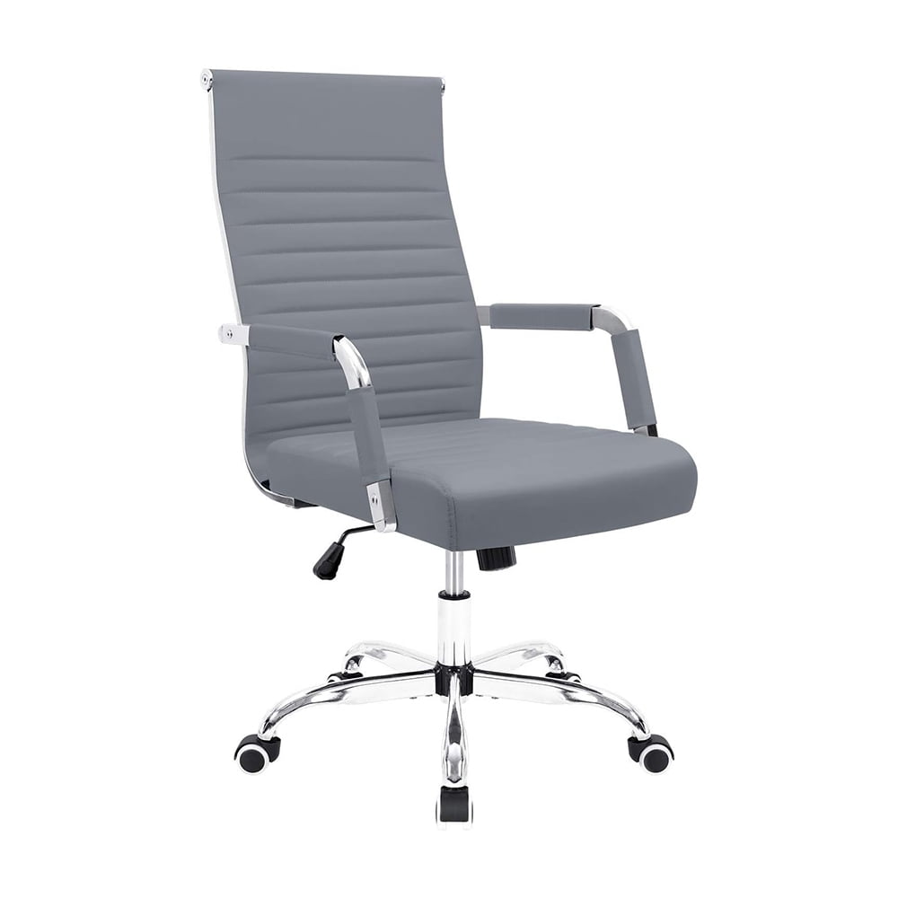 Ribbed Office Desk Chair, Adjustable Swivel Chair,Mid-Back Leather ...