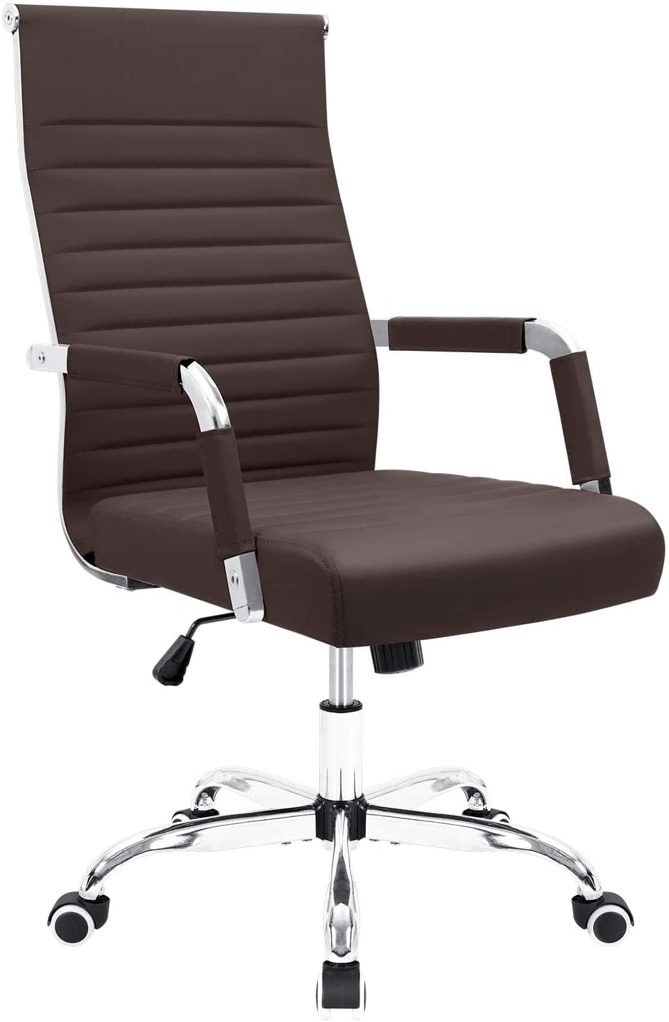 Ribbed Office Desk Chair Mid-Back PU Leather Executive Conference Task ...
