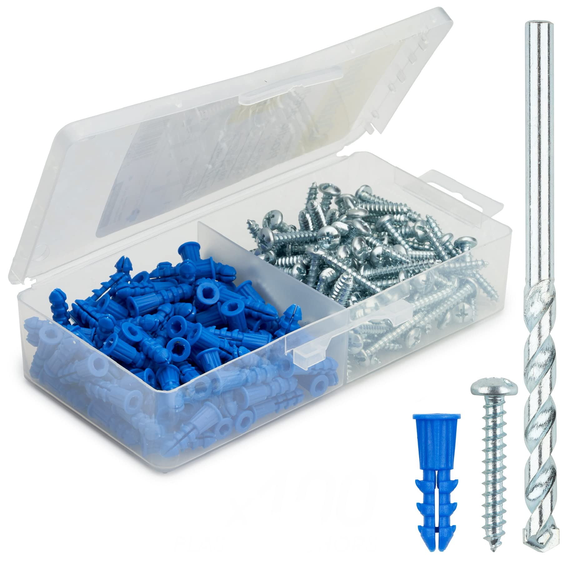 Ribbed Plastic Drywall Anchor Kit with Screws and Masonry Drill Bit, 10 ...