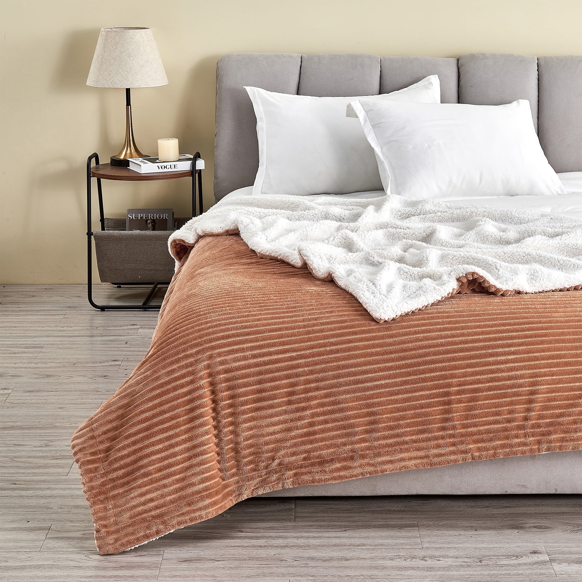 Ribbed Plush Sherpa Reversible Throw Blanket (King, Toffee) - Walmart.com