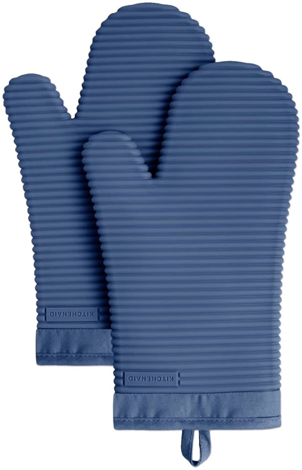 Ribbed Soft Silicone Oven Mitt 2-Pack Set, 7.5"x13", Blue Willow ...