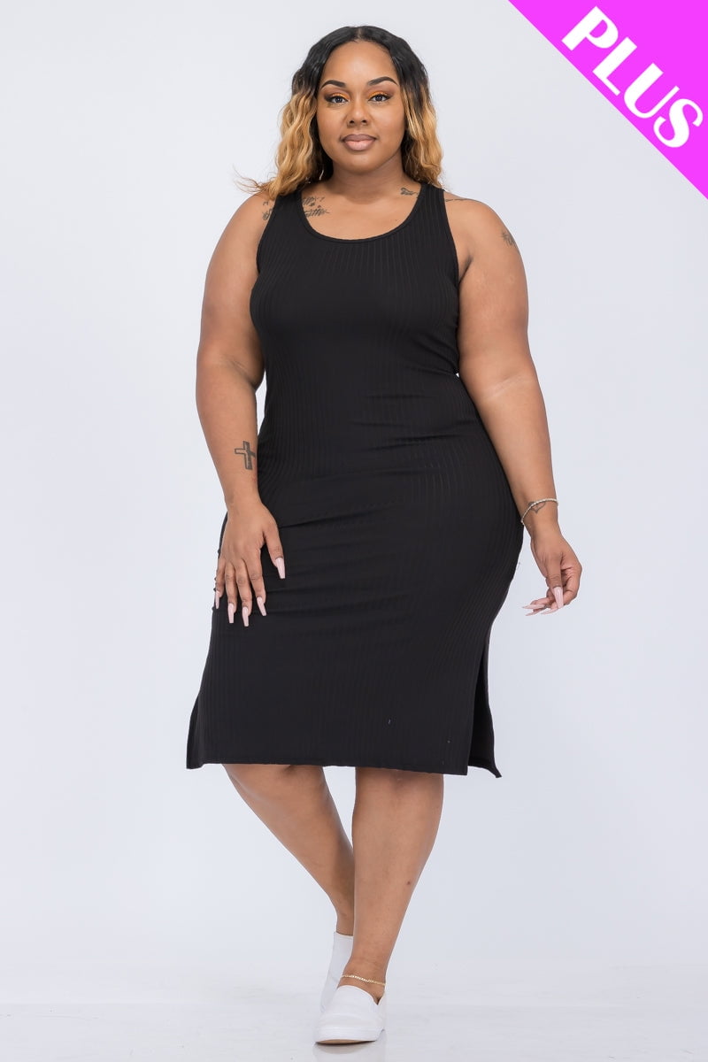 Ribbed Tank Dress with Side Slits, tailored for plus sizes - Walmart.com