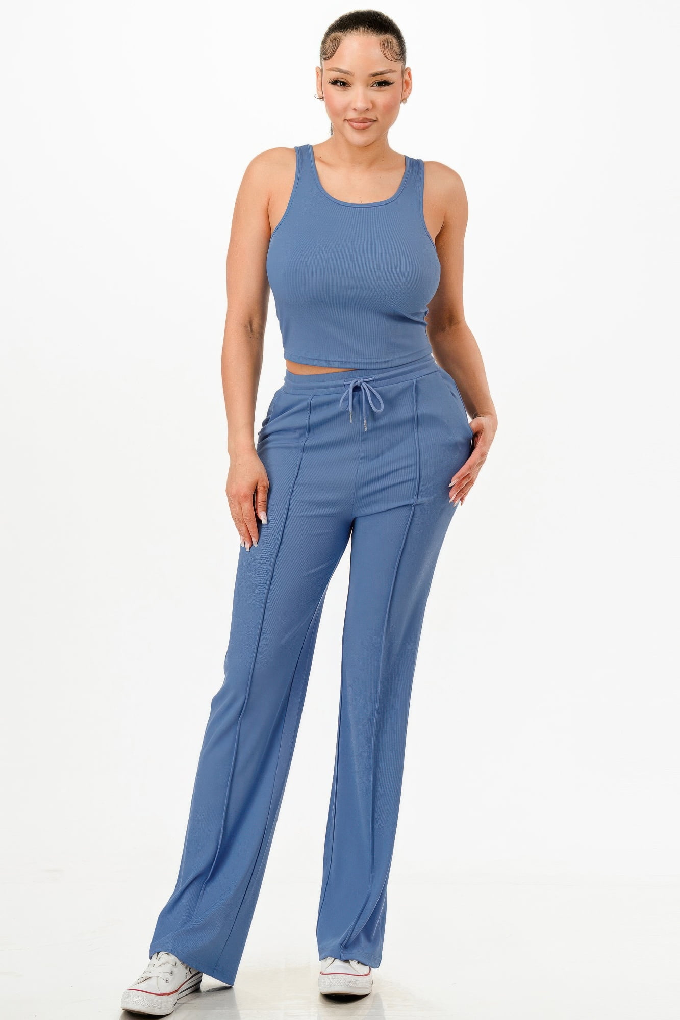 Ribbed Tank Top And Pant Set - Walmart.com