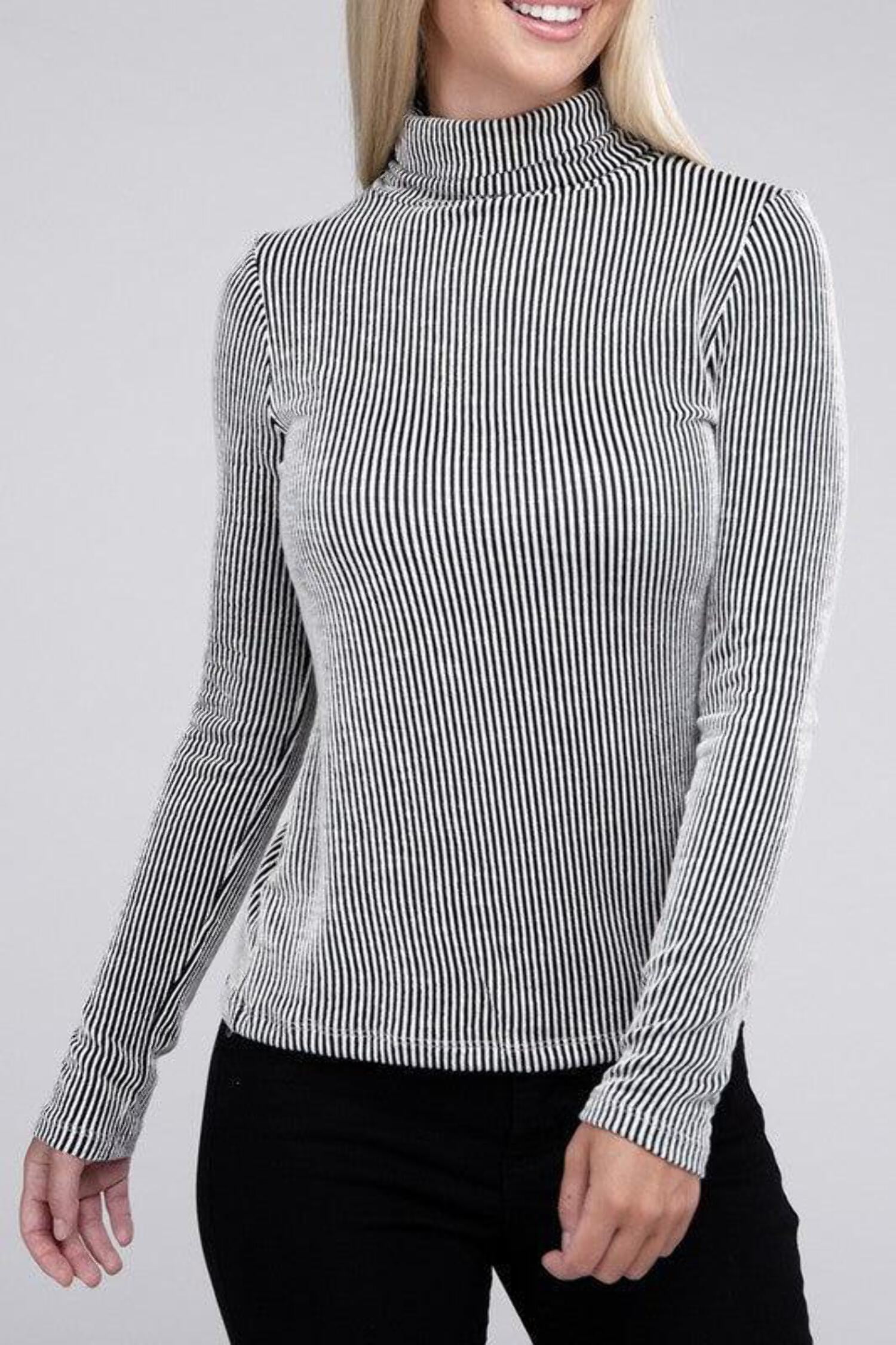 Ribbed Turtle Neck Long Sleeve Top - Walmart.com