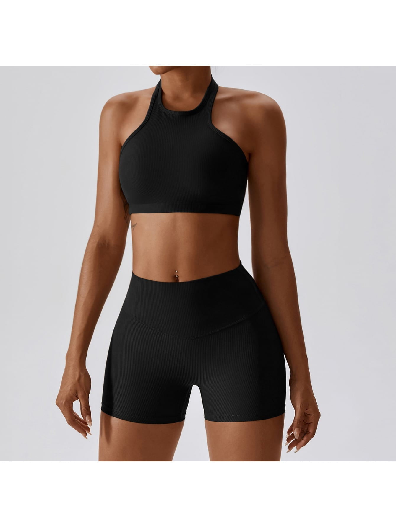 Ribbed Workout Sets for Women 2 Piece Gym Outfits Crop Tops High Waist ...