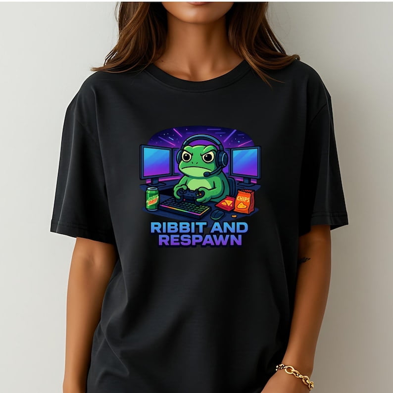 Ribbit and Respawn Gamer Frog Shirt RGB Setup Gaming Desk Funny Frog ...