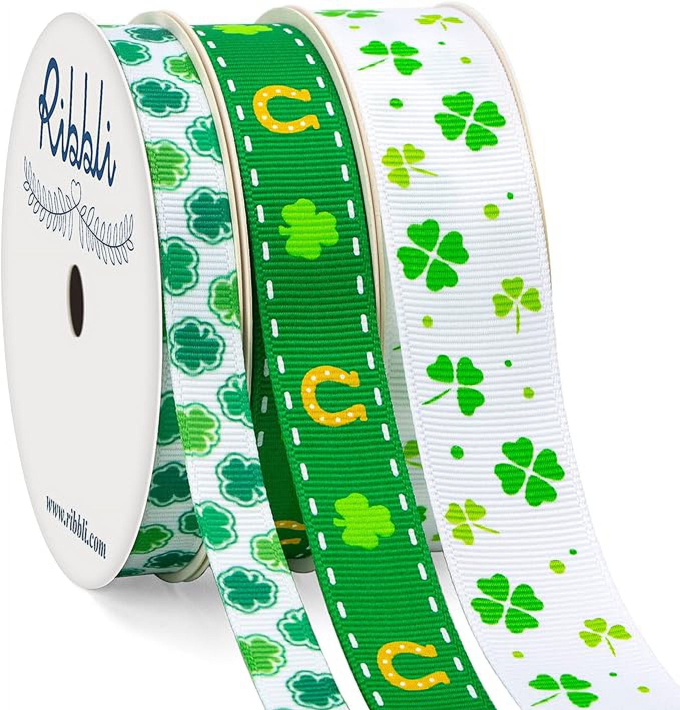 Ribbli 3 Rolls Shamrock Ribbon,St. Patrick's Day Grosgrain Ribbon Use ...