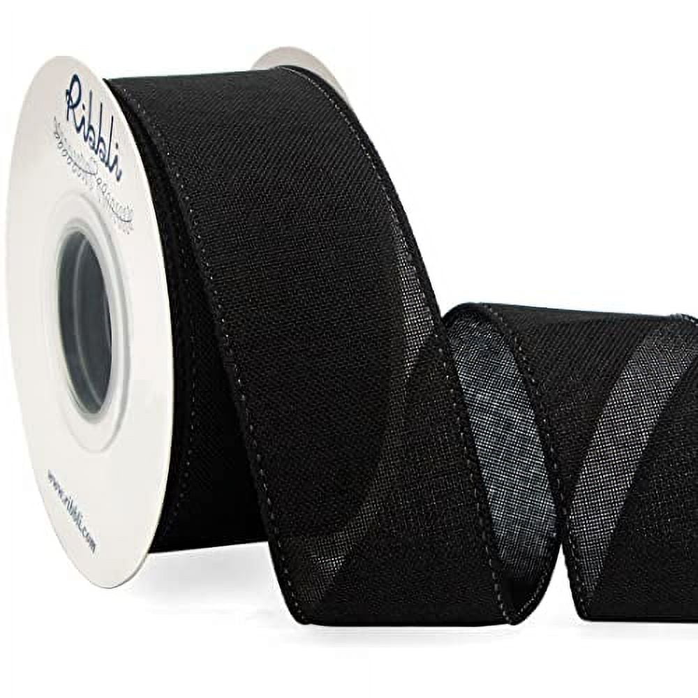 Ribbli Black Linen Wired Ribbon,1-1/2 Inch x Continuous 10 Yard, Black ...
