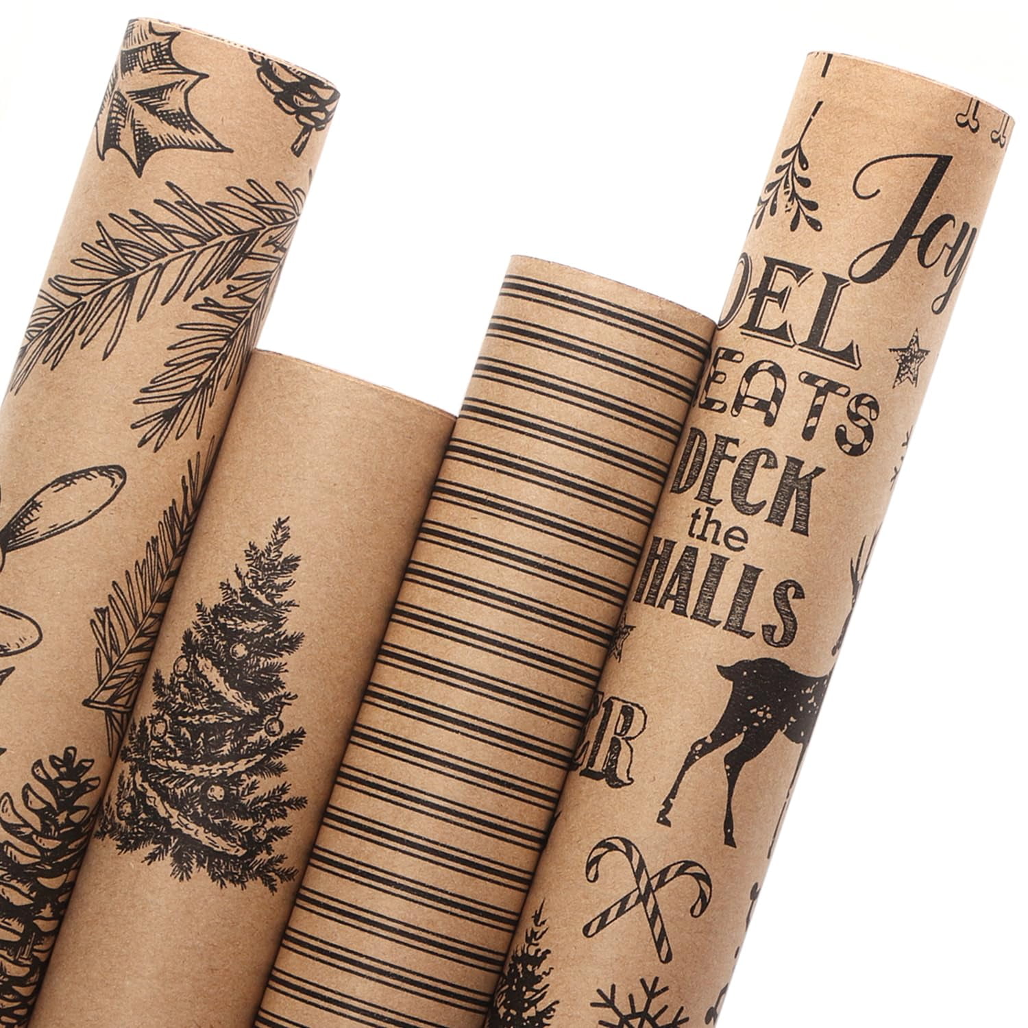 Ribbli Christmas Wrapping Paper, 4 Rolls Vintage Christmas Gift ...
