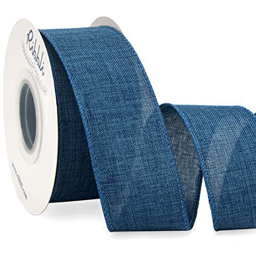 Ribbli Denim Blue Linen Wired Ribbon,1-1/2 Inch x Continuous 10 Yard ...