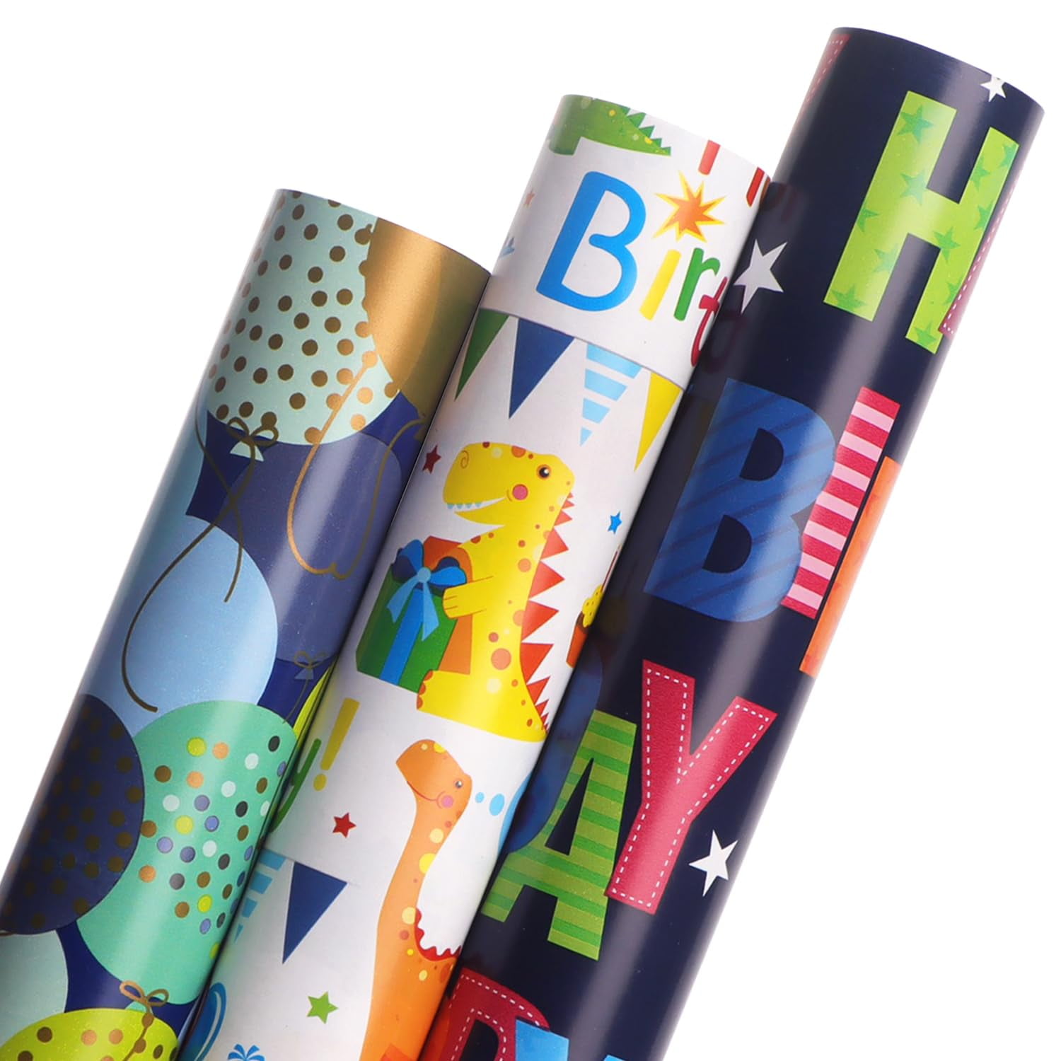 Ribbli Dinosaur Birthday Wrapping Paper 3 AIS1 Rolls Happy Birthday ...
