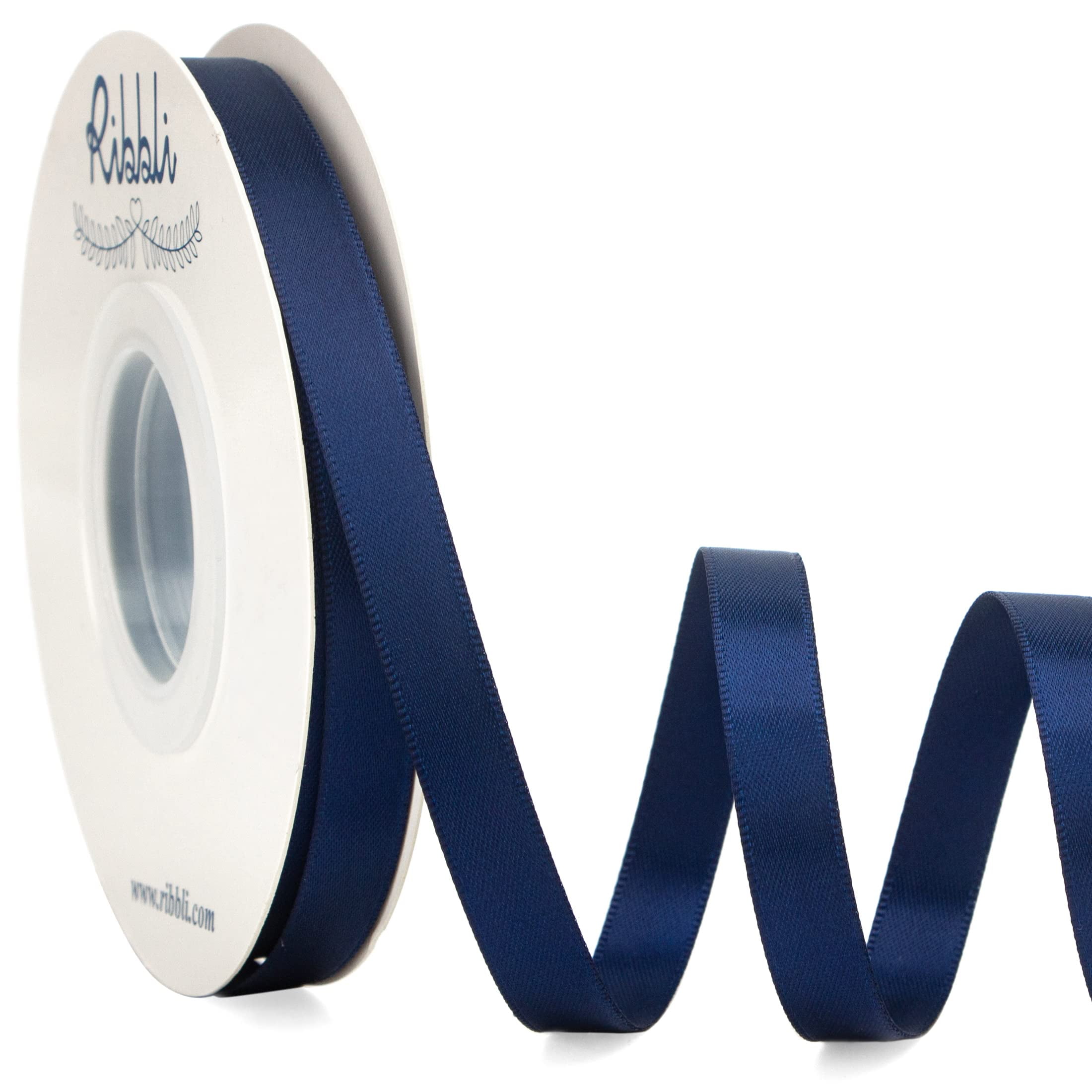 Ribbli Double Faced Navy BDF32 Satin Ribbon,3/8” x Continuous 25 Yards ...