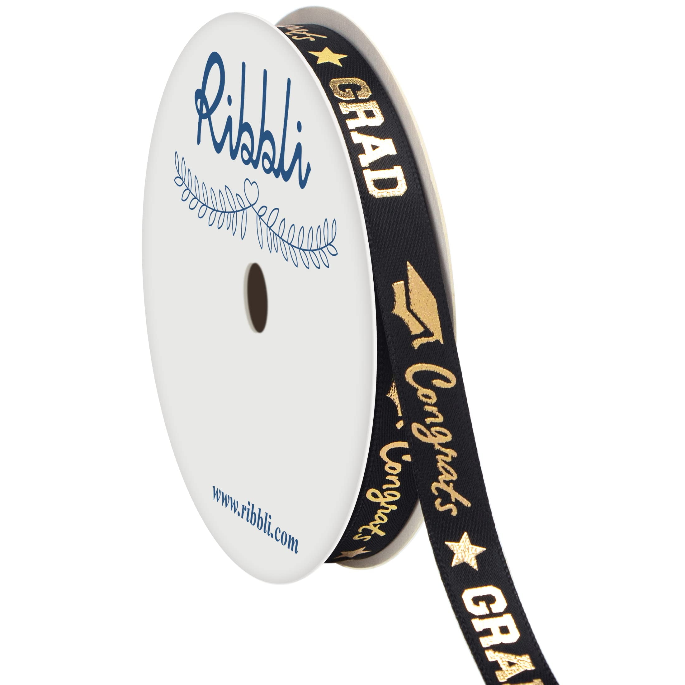 Ribbli Graduation Ribbon,Congrats Grad Black&Gold Satin Ribbon Use for ...