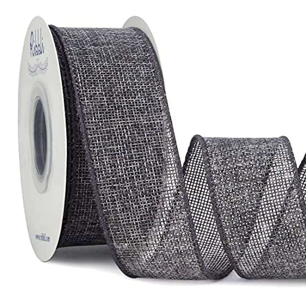 Ribbli Grey Burlap Wired Ribbon,1-1/2 Inch x 10 Yard,Gray,Solid Wired ...