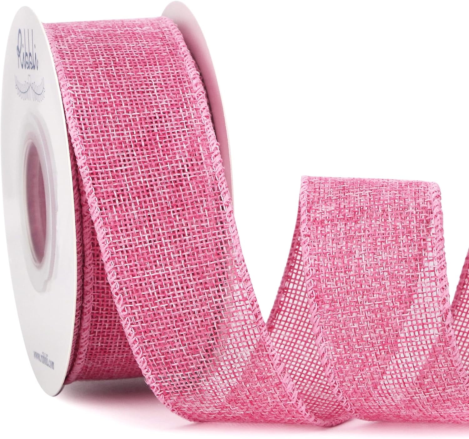 Ribbli Pink Burlap Wired Ribbon,1-1/2 Inch x 10 Yard,Wired Edge Ribbon ...
