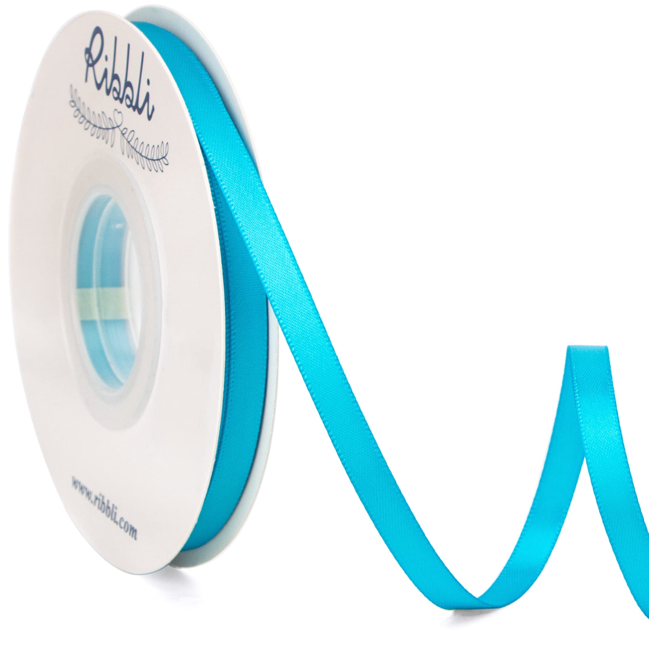 Ribbli Turquoise Blue Double Faced Satin Ribbon,1/4â€ x Continuous 25 ...