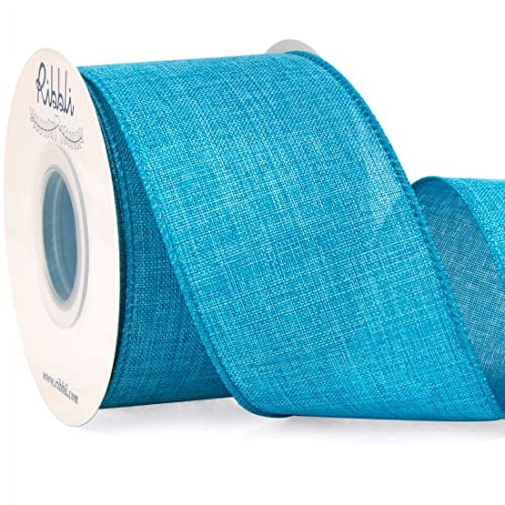Ribbli Turquoise Blue Linen Wired Ribbon,2-1/2 Inch x Continuous 10 ...