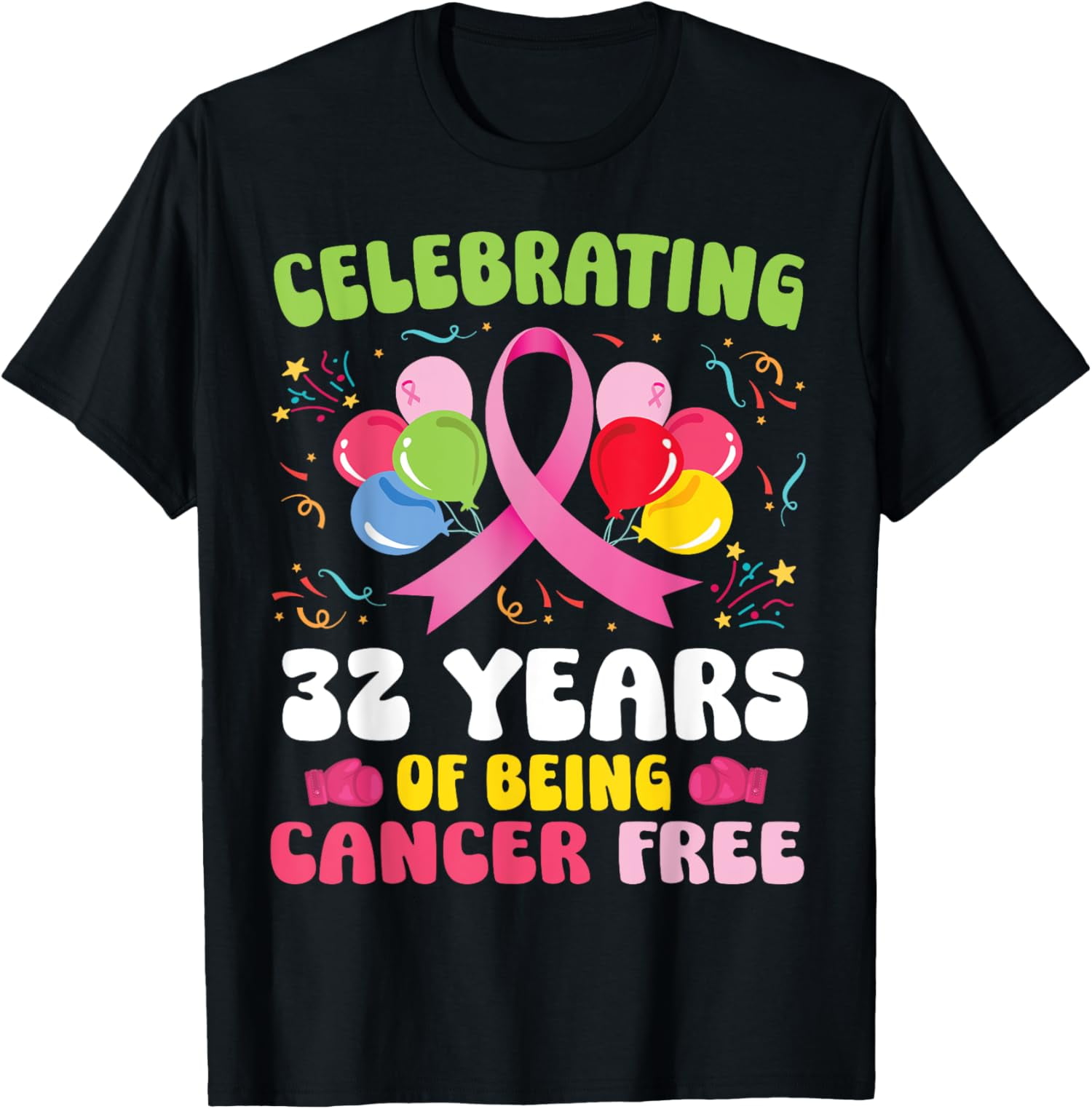 Ribbon Balloons Celebrating 32 Years Being Cancer Free T-Shirt ...