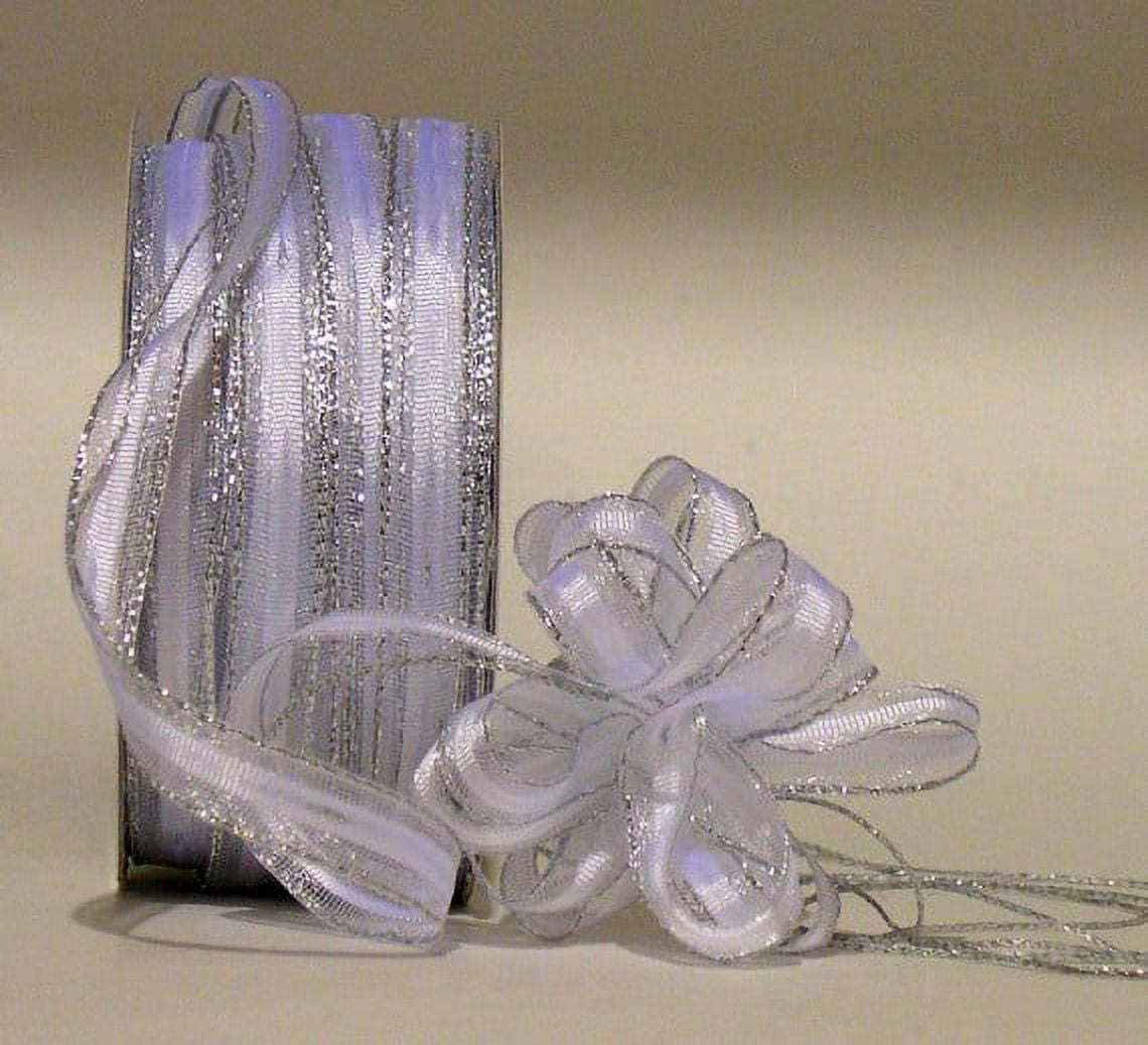 Ribbon Bazaar Center Stripe Sheer Pull Ribbon 3/8 inch White (Silver ...